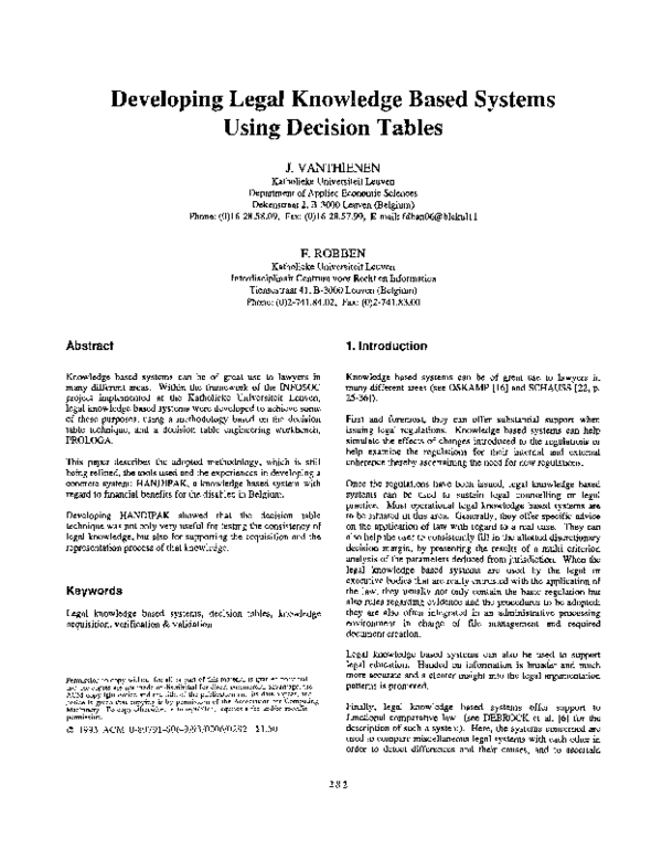 (PDF) Developing legal knowledge based systems using decision tables