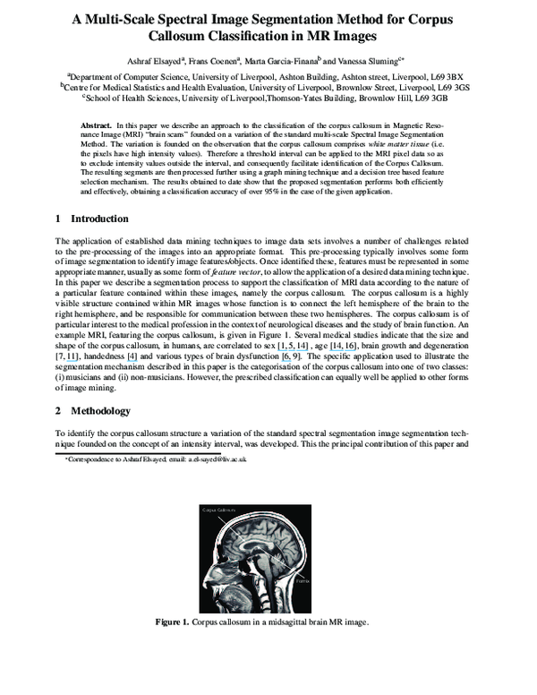 Pdf A Multi Scale Spectral Image Segmentation Method For Corpus Callosum Classification In Mr
