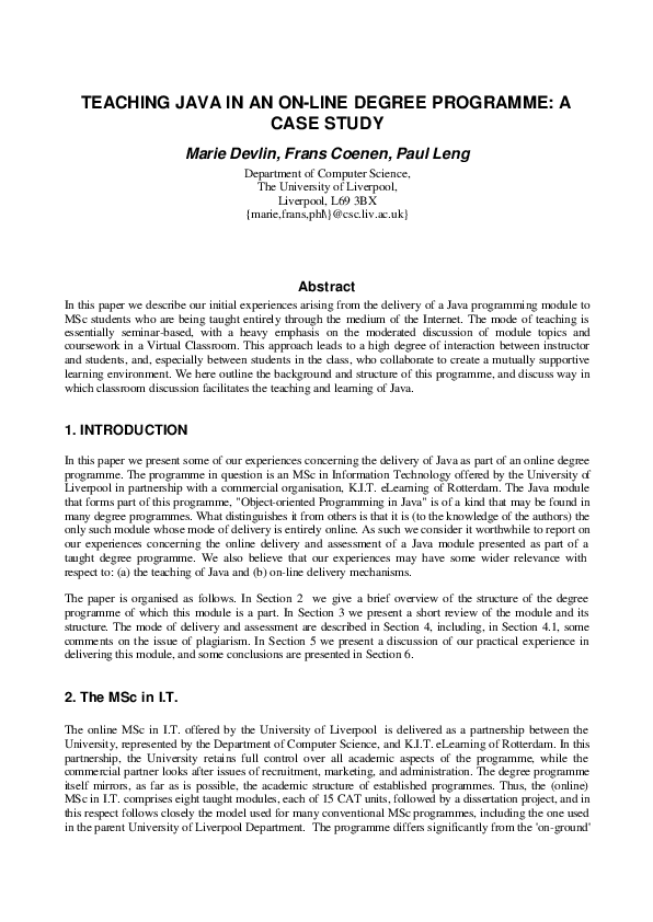 (PDF) Teaching Java in an On-Line Degree Programme: A Case Study