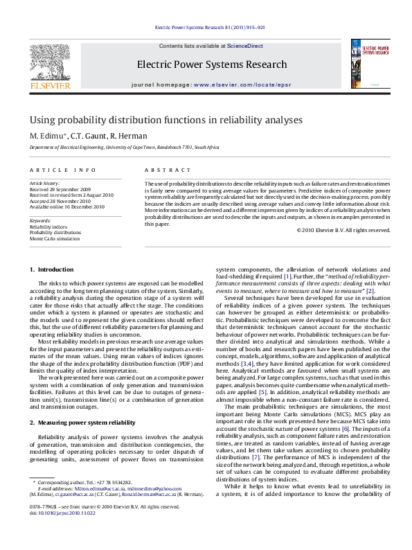 (PDF) Using probability distribution functions in reliability analyses