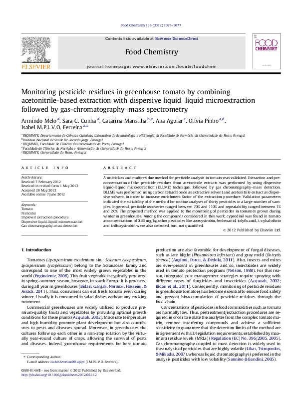 (PDF) Monitoring pesticide residues in greenhouse tomato by combining acetonitrile-based ...