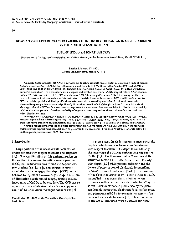 (PDF) Dissolution rates of calcium carbonate in the deep ocean; an in ...
