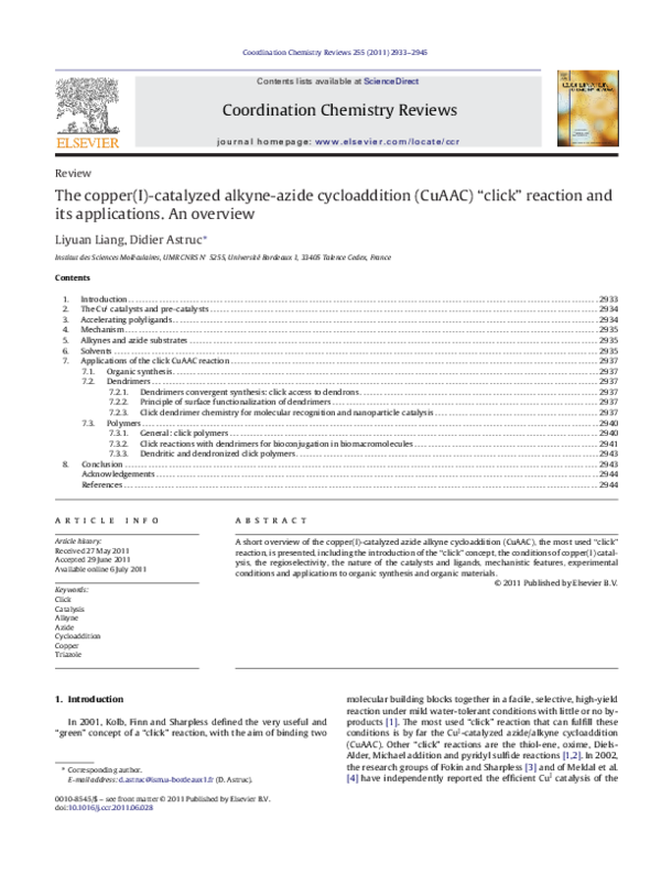 (PDF) The copper(I)-catalyzed alkyne-azide cycloaddition (CuAAC) “click ...