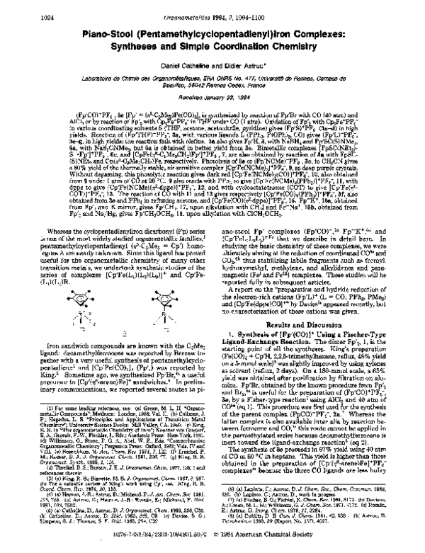 (PDF) Piano-stool (pentamethylcyclopentadienyl)iron complexes ...