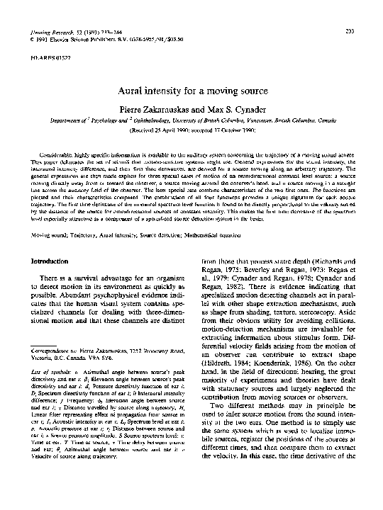 (PDF) Aural intensity for a moving source