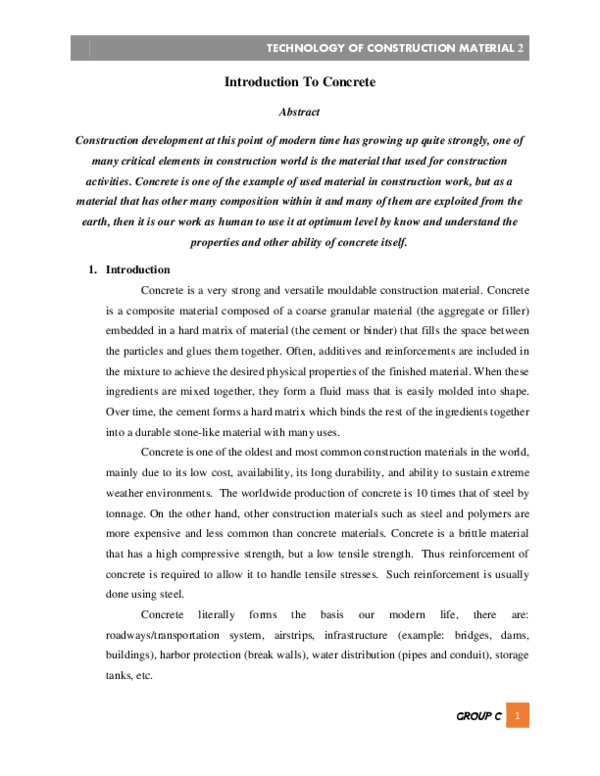 (PDF) TECHNOLOGY OF CONSTRUCTION MATERIAL 2 Introduction To Concrete