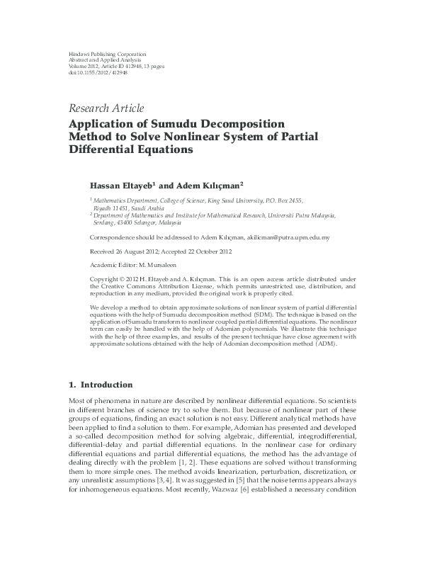 Pdf Application Of Sumudu Decomposition Method To Solve Nonlinear