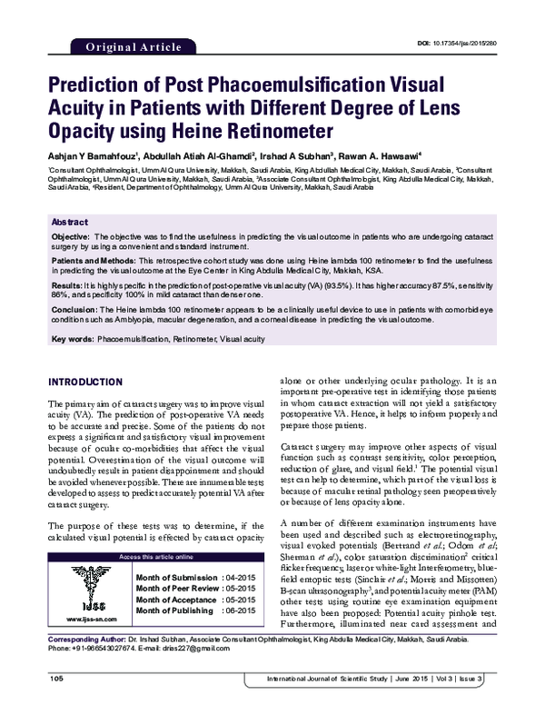 (PDF) Prediction of Post Phacoemulsification Visual Acuity in Patients ...