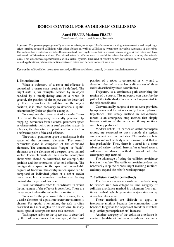 (PDF) Robot Control for Avoid Self-Collisions