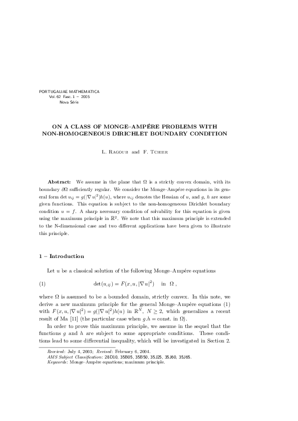 Pdf On A Class Of Monge Ampere Problems With Non Homogeneous Dirichlet Boundary Condition