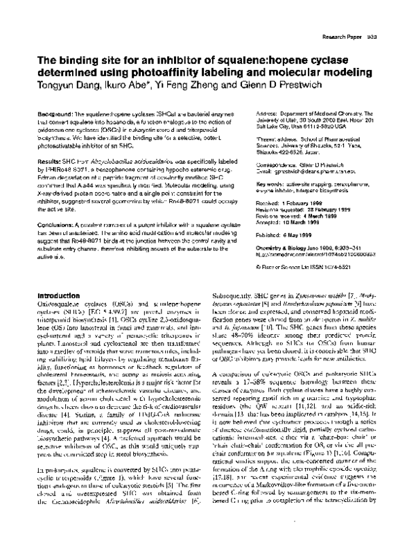 (PDF) The binding site for an inhibitor of squalene:hopene cyclase ...