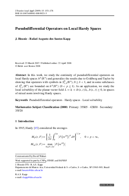 Pdf Pseudodifferential Operators On Local Hardy Spaces