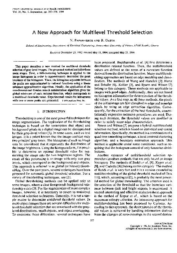 (PDF) A New Approach for Multilevel Threshold Selection
