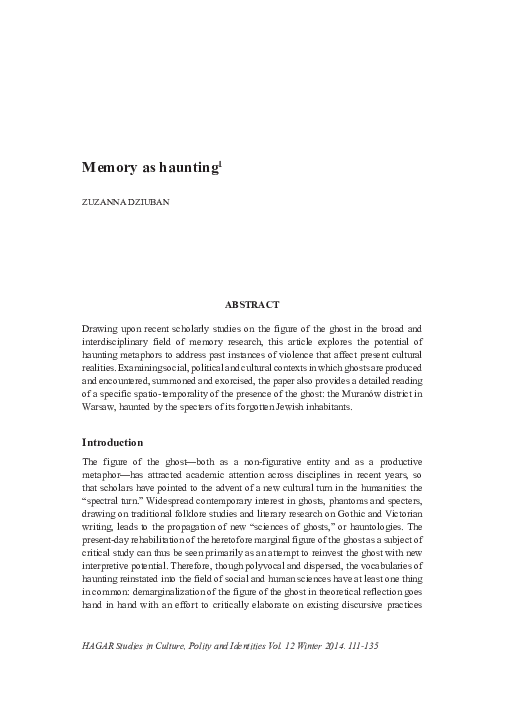 (PDF) Memory as Haunting