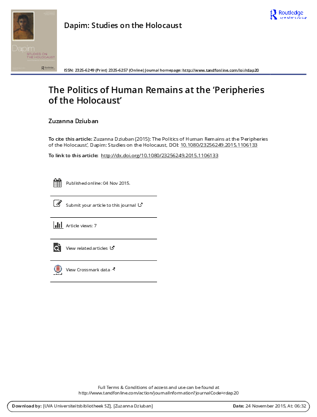 (PDF) The Politics of Human Remains at the ‘Peripheries of the Holocaust’