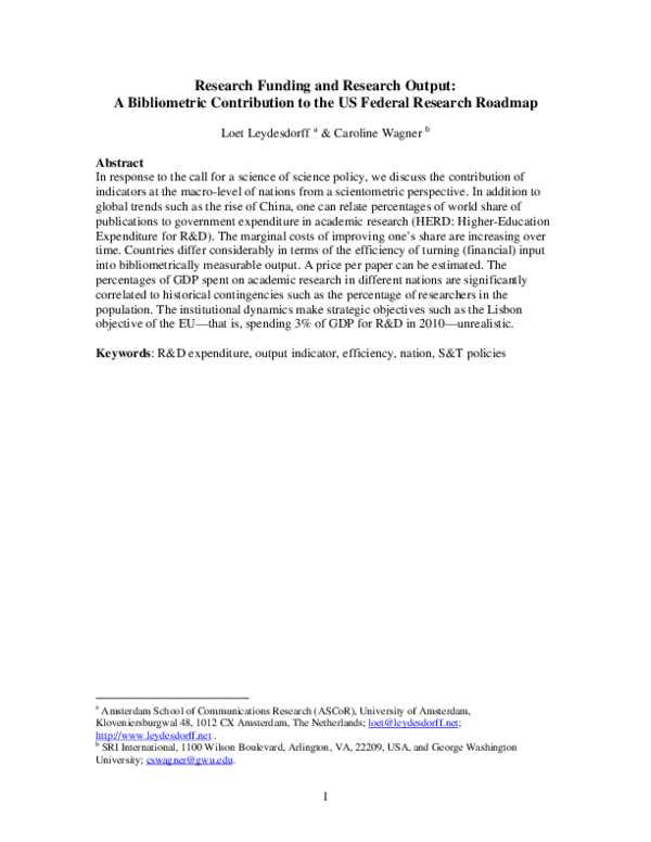 (PDF) Research Funding and Research Output: A Bibliometric Contribution ...
