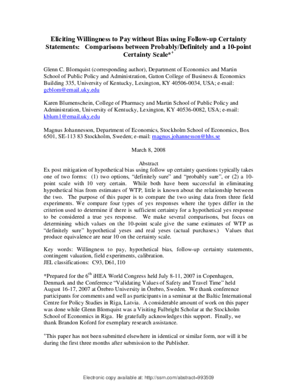 (PDF) Comparing Certainty Statements in WTP Studies