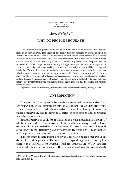 (PDF) Why do people bequeath?