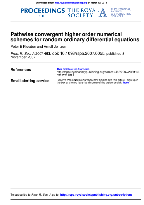 Pdf Pathwise Convergent Higher Order Numerical Schemes For Random Ordinary Differential Equations