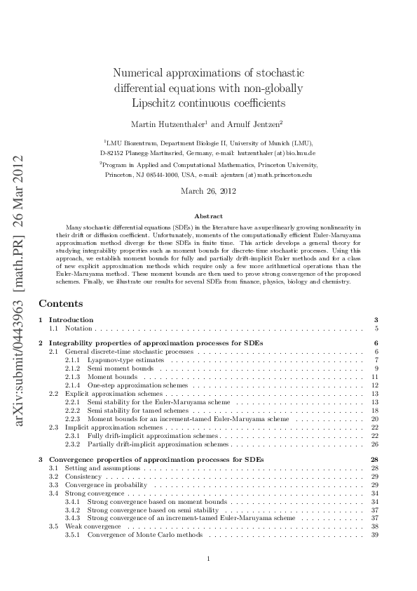 Pdf Numerical Approximations Of Stochastic Differential Equations With Non Globally Lipschitz