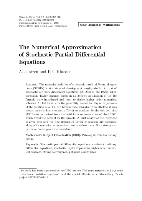 Pdf The Numerical Approximation Of Stochastic Partial Differential Equations Arnulf Jentzen