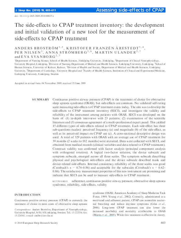 (PDF) The side-effects to CPAP treatment inventory: the development and ...