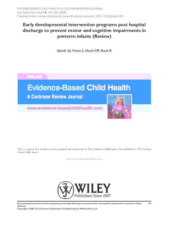 (PDF) Early developmental intervention programs post hospital discharge ...