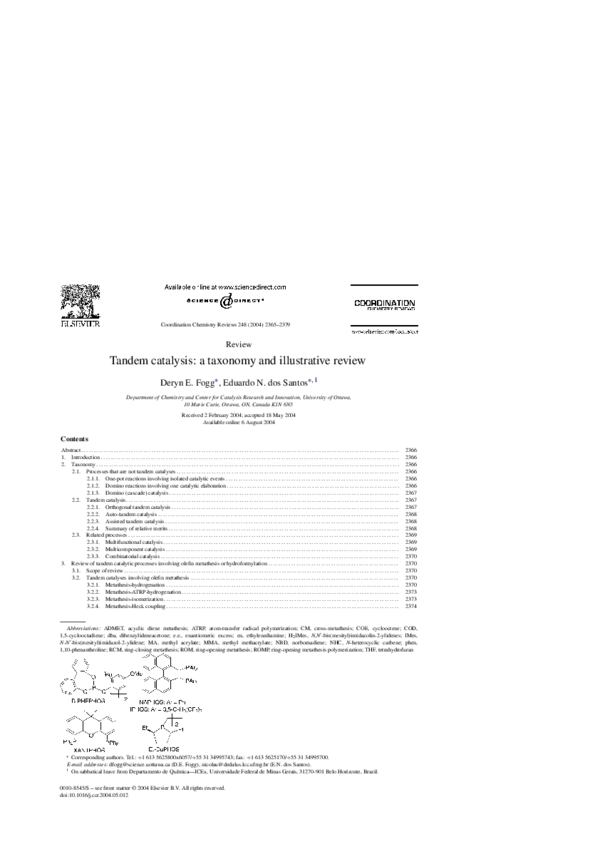 (PDF) Tandem catalysis: a taxonomy and illustrative review