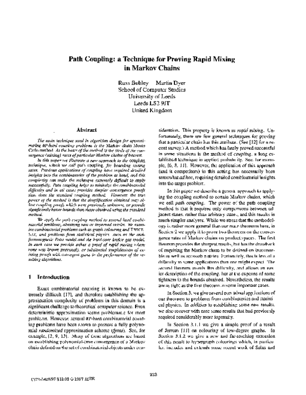 (PDF) Path Coupling: A Technique for Proving Rapid Mixing in Markov Chains