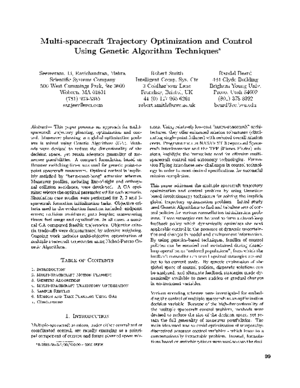 Pdf Multi Spacecraft Trajectory Optimization And Control Using Genetic Algorithm Techniques