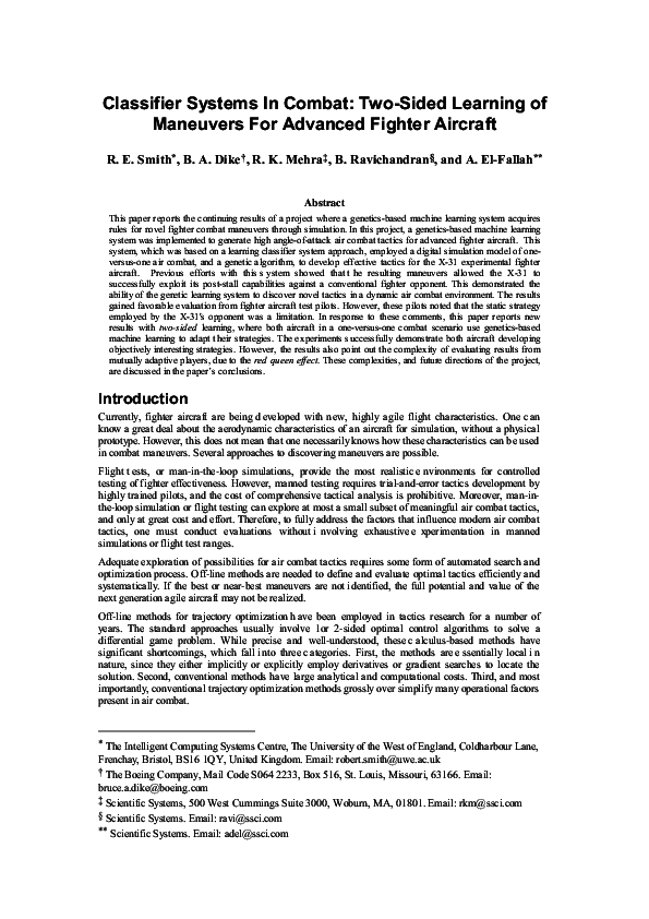 (PDF) Classifier systems in combat: two-sided learning of maneuvers for ...