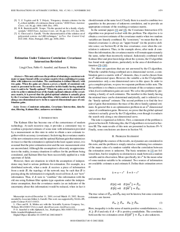 Pdf Estimation Under Unknown Correlation Covariance Intersection