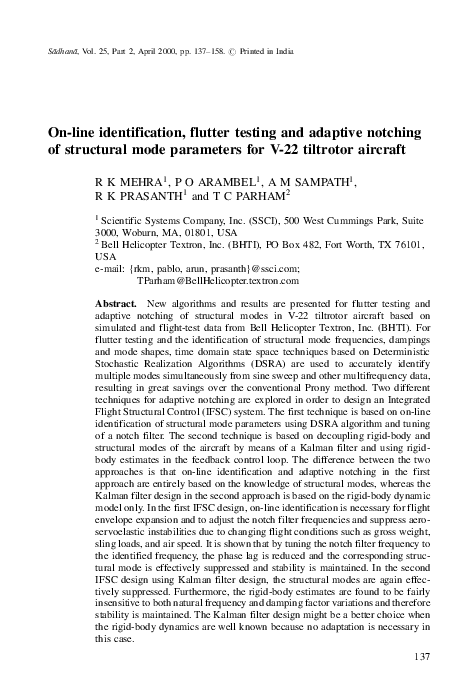 Pdf On Line Identification Flutter Testing And Adaptive Notching Of