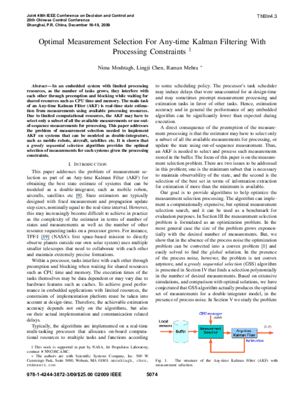 Pdf Optimal Measurement Selection For Any Time Kalman Filtering With Processing Constraints