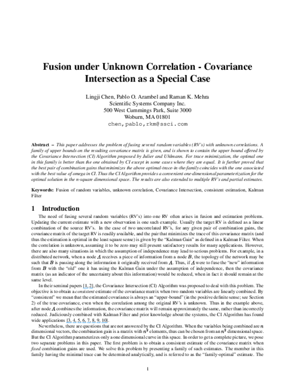 Pdf Fusion Under Unknown Correlation Covariance Intersection As A