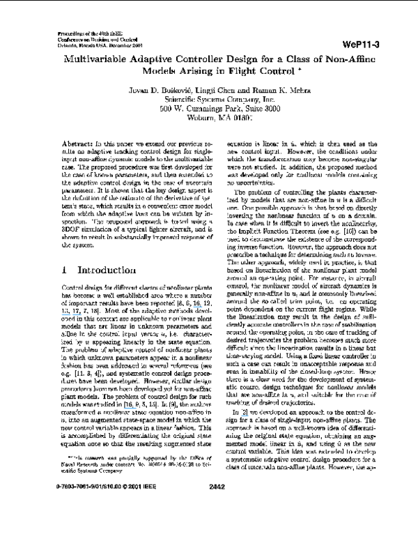 (PDF) Multivariable adaptive controller design for a class of non-affine models arising in ...