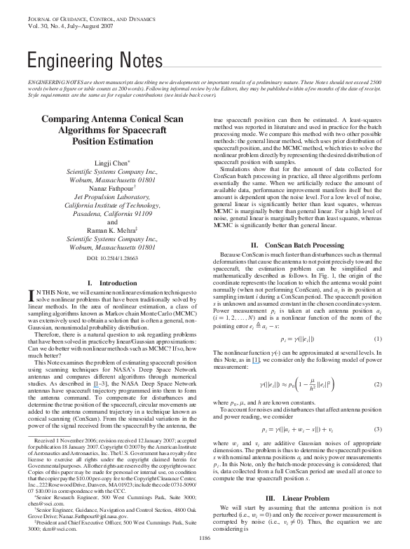 (PDF) Comparing Antenna Conical Scan Algorithms for Spacecraft Position Estimation | raman mehra ...