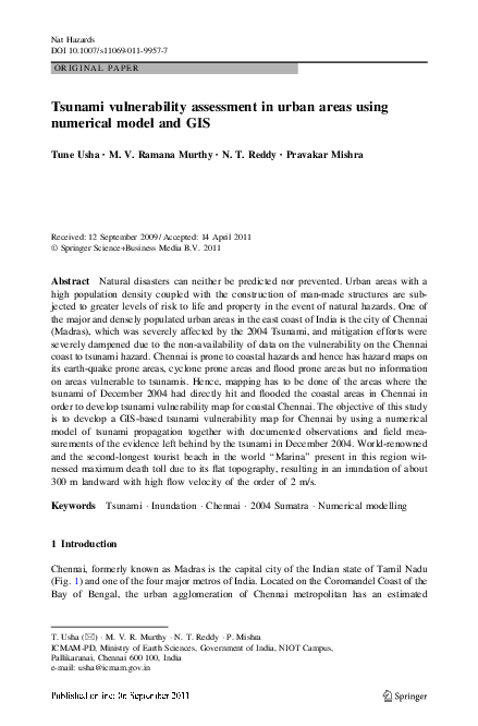 Pdf Tsunami Vulnerability Assessment In Urban Areas Using Numerical Model And Gis