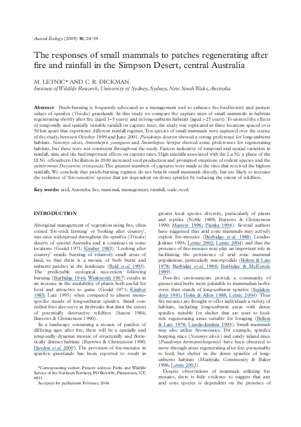 (PDF) The responses of small mammals to patches regenerating after fire ...