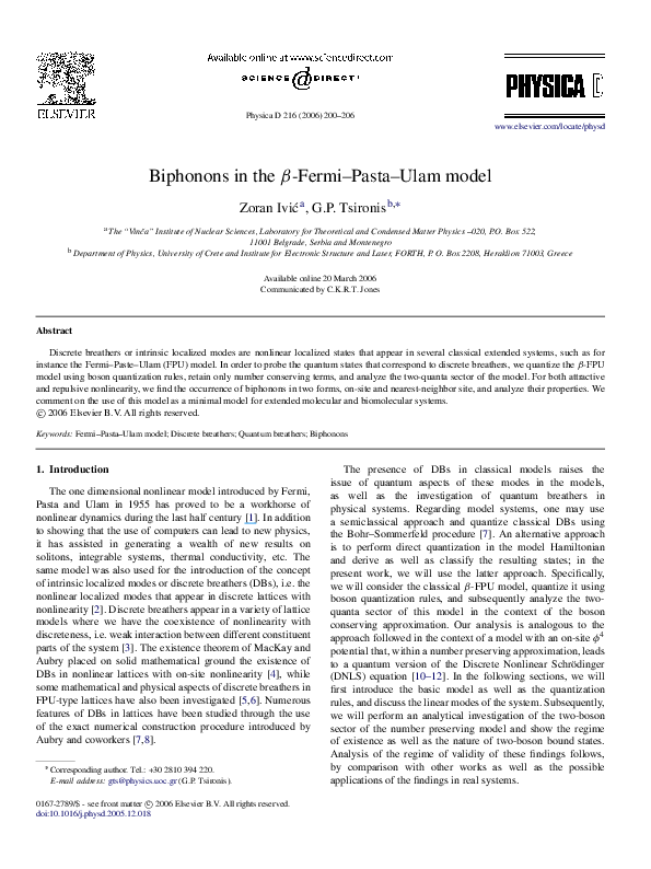 (PDF) Biphonons in the -Fermi–Pasta–Ulam model | Zoran Ivic - Academia.edu