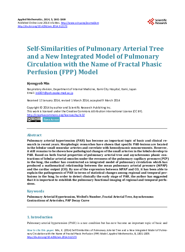 (PDF) Self-Similarities of Pulmonary Arterial Tree and a New Integrated ...