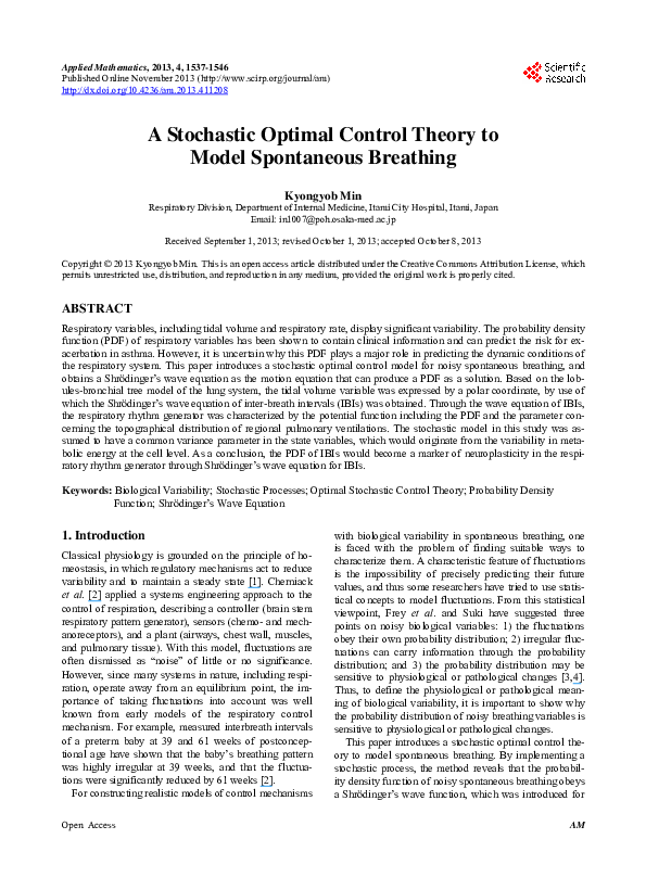 (PDF) A Stochastic Optimal Control Theory to Model Spontaneous Breathing