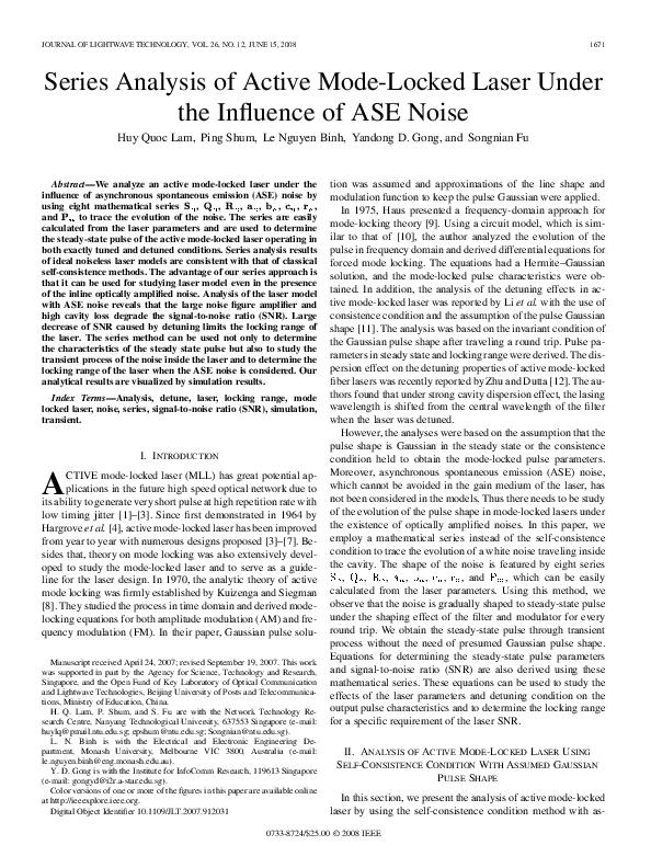 (PDF) Series Analysis of Active Mode-Locked Laser Under the Influence ...