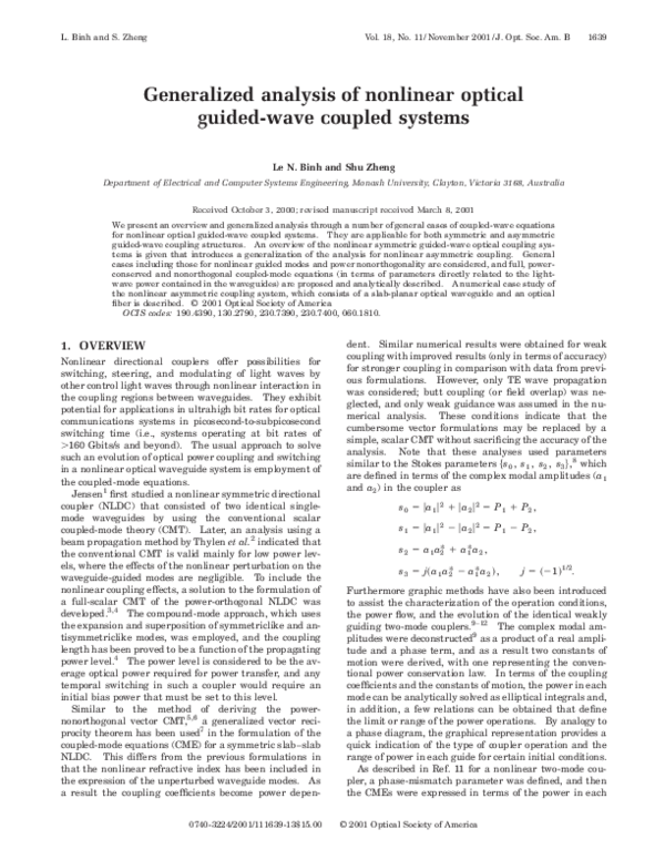 (PDF) Generalized analysis of nonlinear optical guided-wave coupled systems