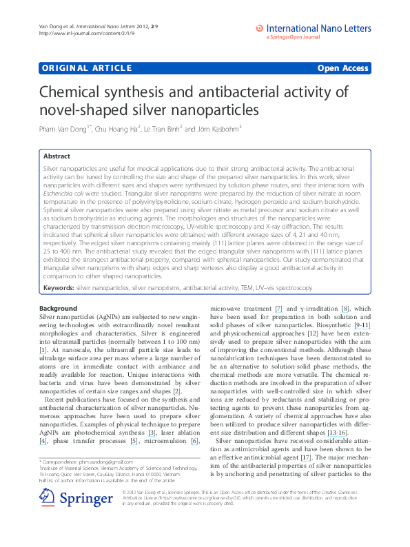 (PDF) Chemical synthesis and antibacterial activity of novel-shaped ...