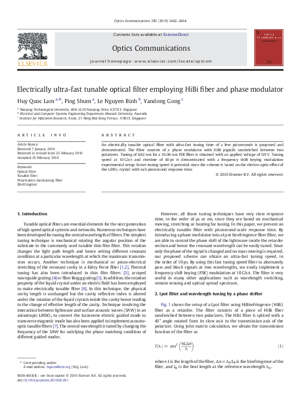 (PDF) Electrically ultra-fast tunable optical filter employing HiBi ...