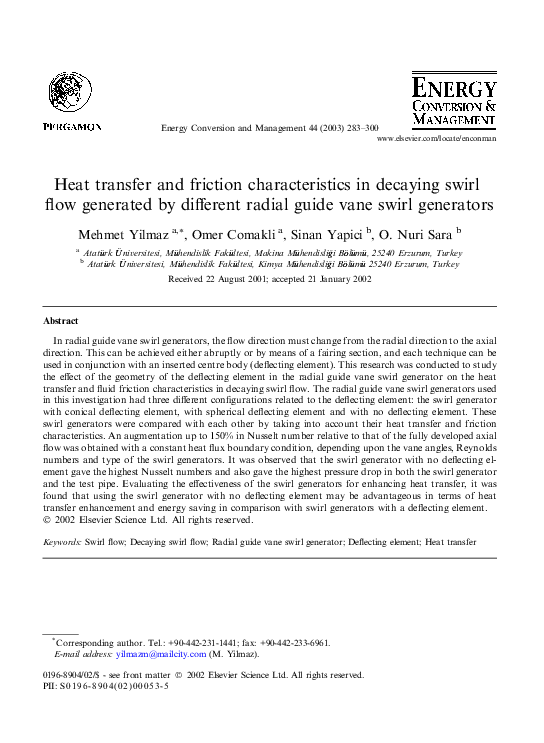 (PDF) Heat Transfer in Swirl Flow from Radial Guide Vane Designs