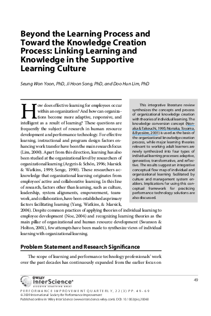 (PDF) Beyond the learning process and toward the knowledge creation ...