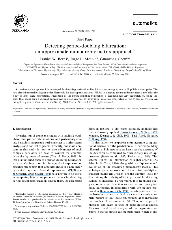 Pdf Detecting Period Doubling Bifurcation An Approximate Monodromy