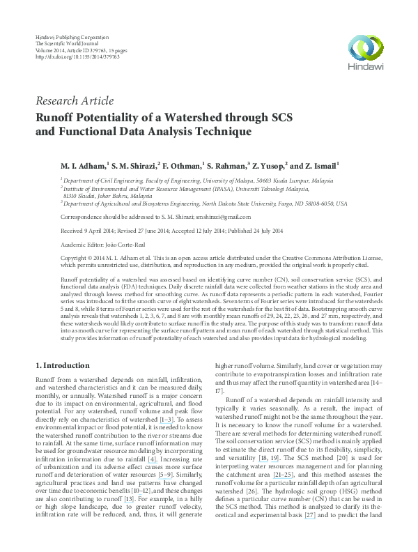 (PDF) Runoff potentiality of a watershed through SCS and functional data analysis technique